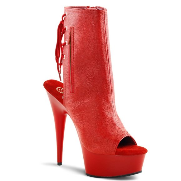 Pleaser | Shoes | Pleaser Delight18 Red Faux Leather Open Toe Platform ...